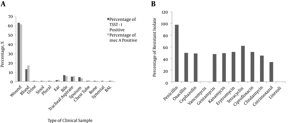 Distribution of tsst-1 and mecA Genes in Staphylococcus aureus Isolated From Clinical Specimens